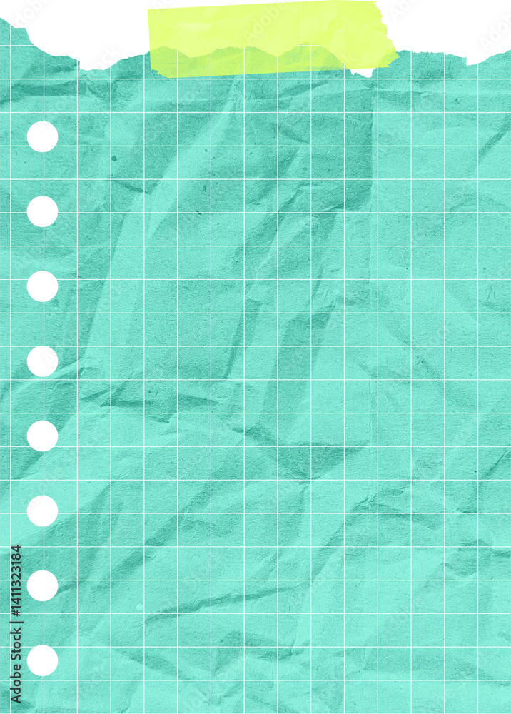 Crumpled torn ripped notepaper sheet with grid pattern texture isolated ...
