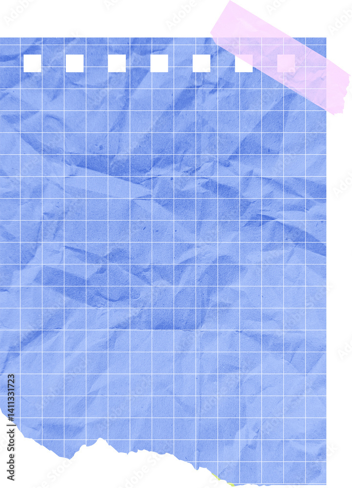 Crumpled Purple torn ripped notepaper sheet with grid pattern texture ...