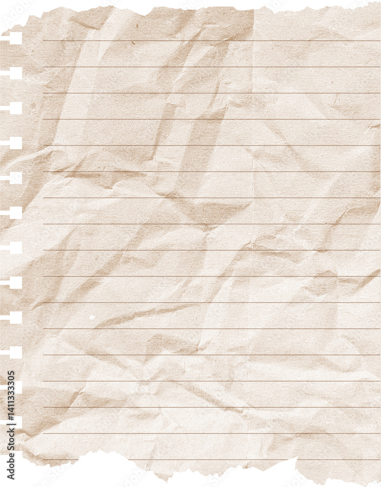 Crumpled torn ripped notepaper sheet with lined pattern texture ...