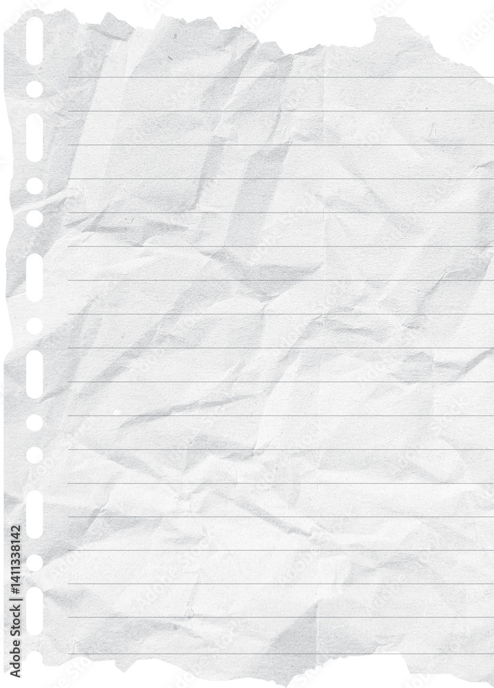 Crumpled white torn ripped notepaper sheet with lined pattern texture ...