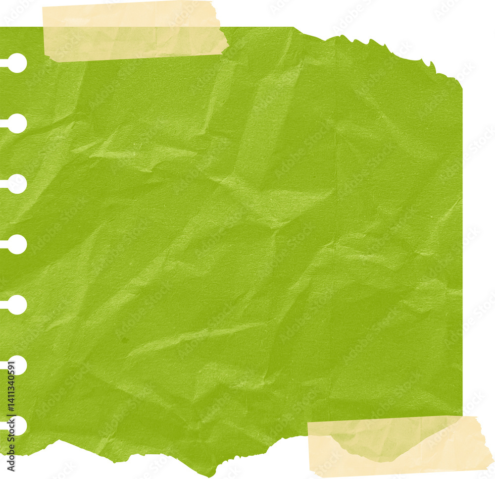 Crumpled green torn ripped notepaper sheet texture isolated on ...