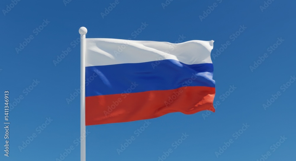 Russian Federation Flag Waving Proudly Under a Clear Blue Sky: A Symbol ...