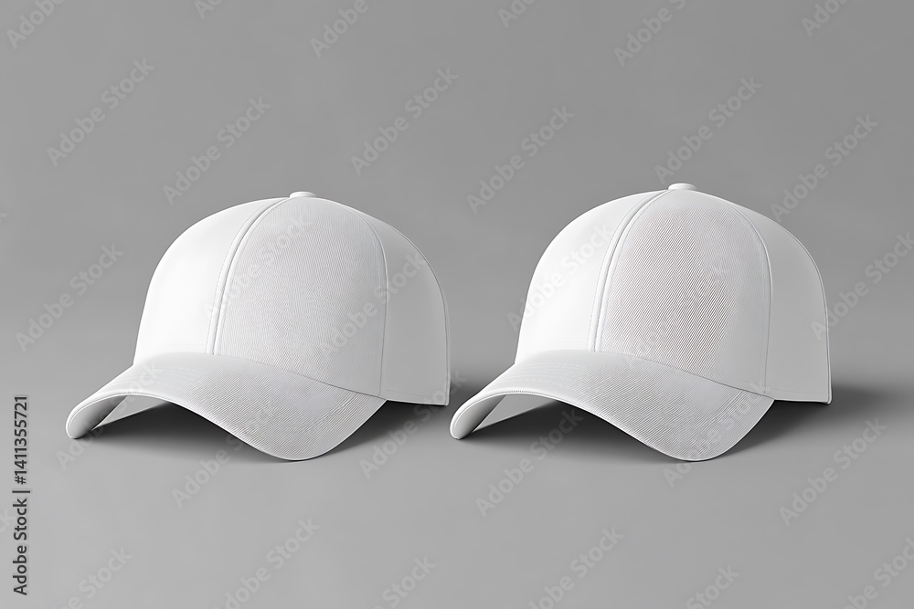 Blank white baseball cap mockup, front and back view. 3d rendering ...