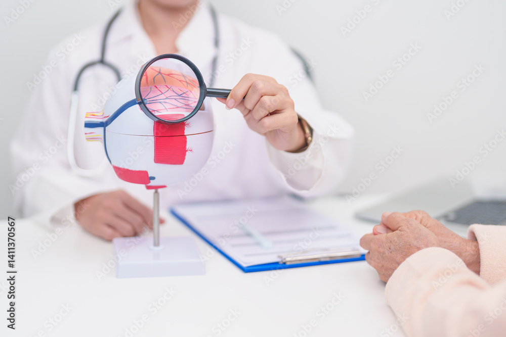 Elderly Patient consulting Doctor to Eye disease, Senior Medical ...