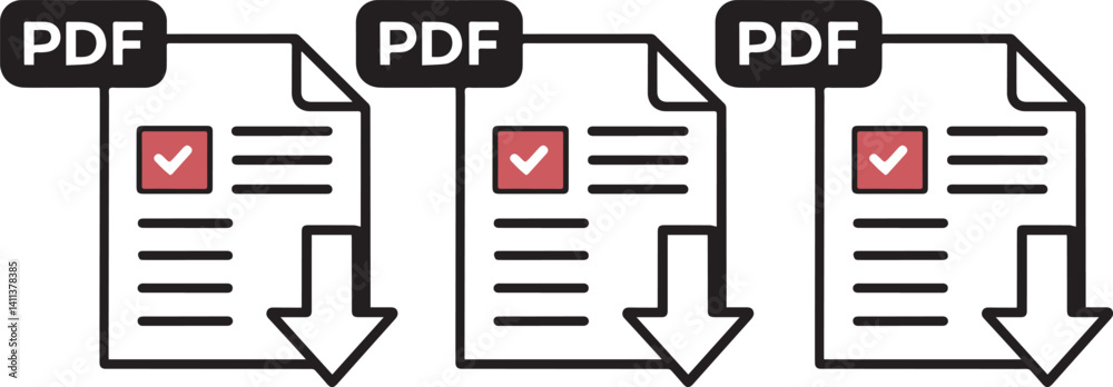 PDF file format icons set. PDF file download symbols. Format for texts ...