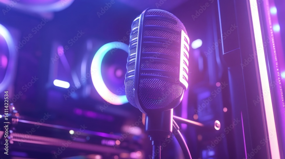 Microphone with RGB base glowing in sync with the colors of a gaming PC ...
