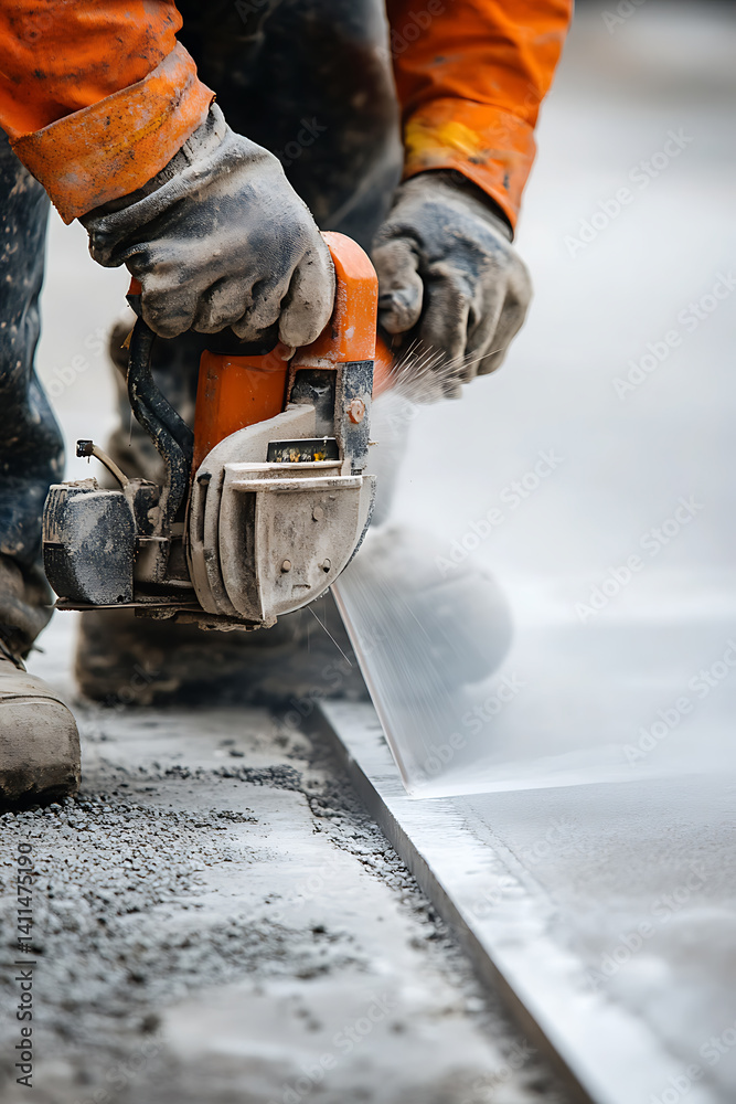 Concrete cutter using a diamond blade saw to reshape a sidewalk ...