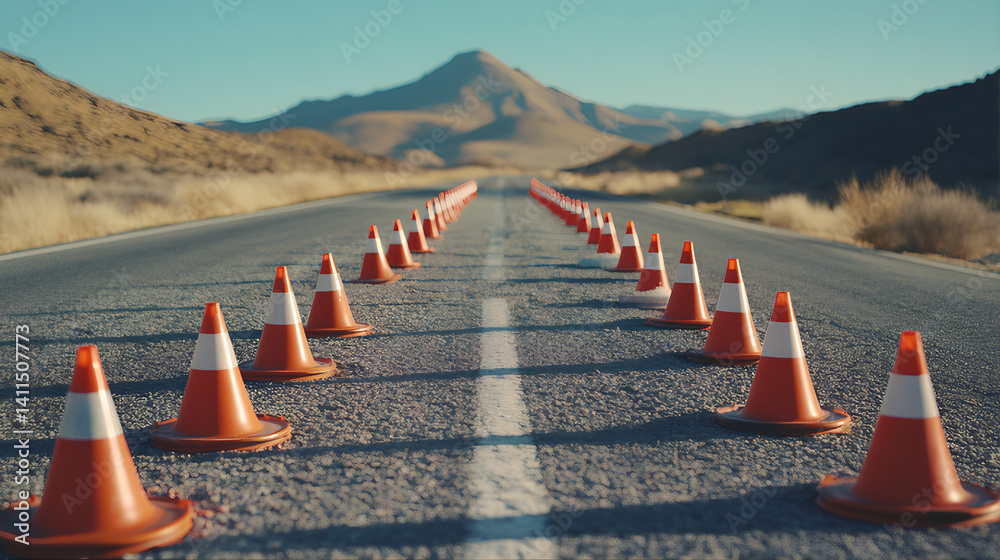 Traffic cone on the road, closed road sign. traffic cones elongation ...