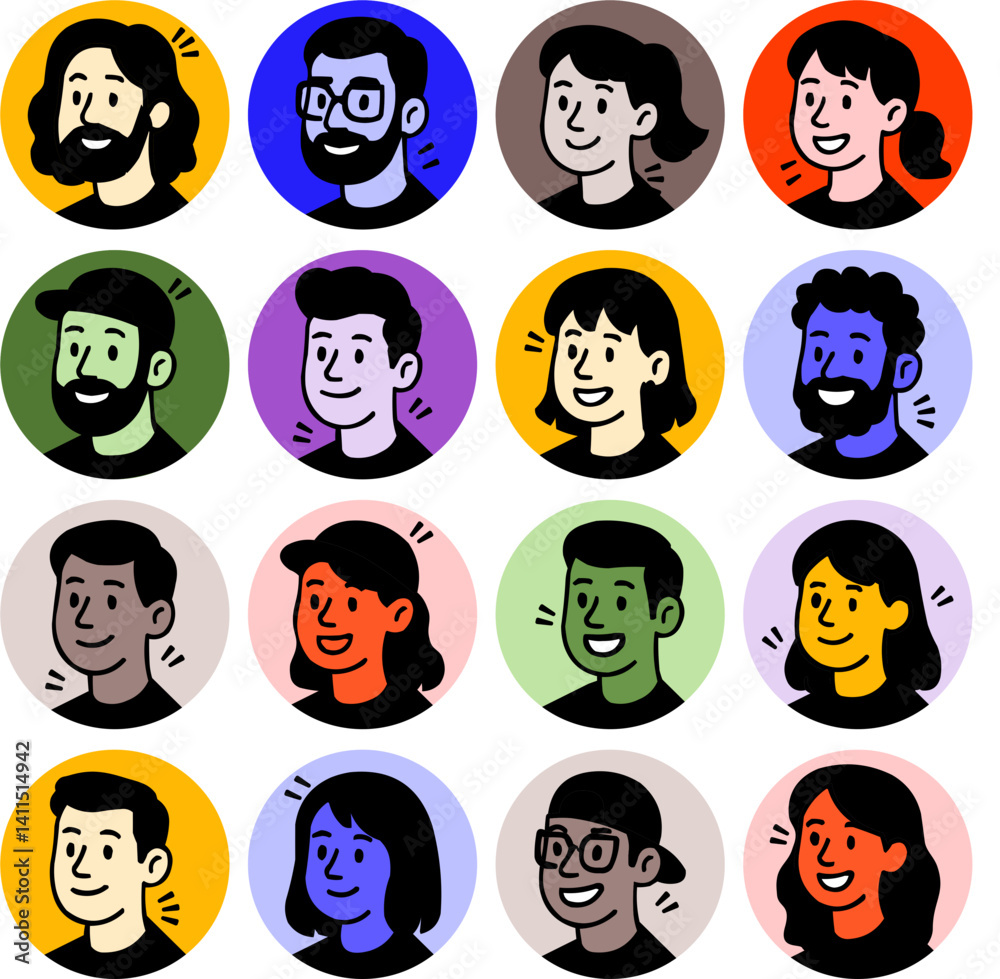 set of avatar cartoon user profile image collection for UI mobile Male ...