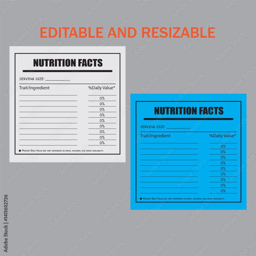 Versatile Nutrition Facts Label Templates: Editable and Resizable ...