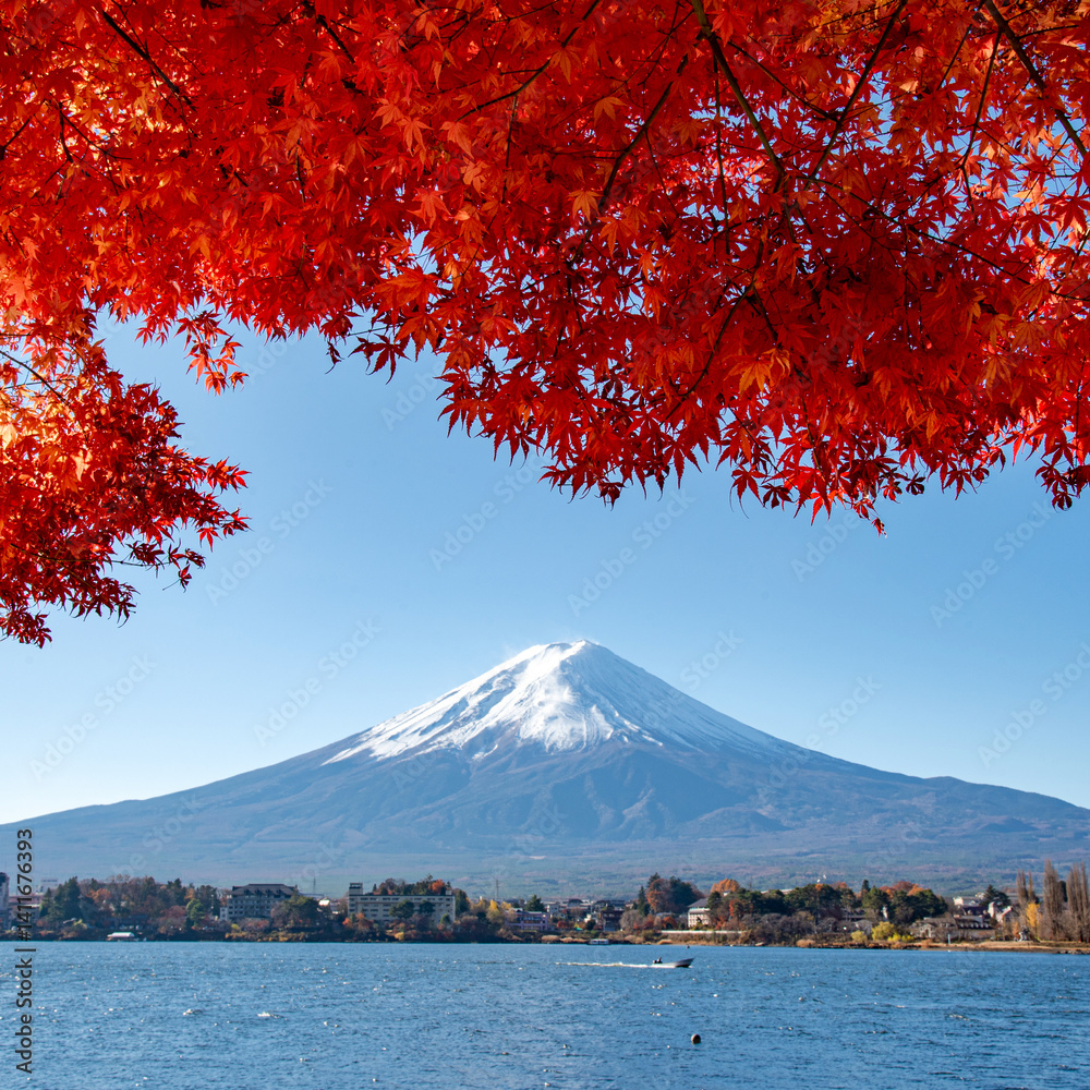 Mount Fuji, the iconic symbol of Japan, during the season of autumn ...