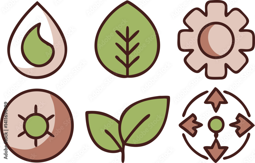 Collection of eco-friendly symbols representing sustainability and ...