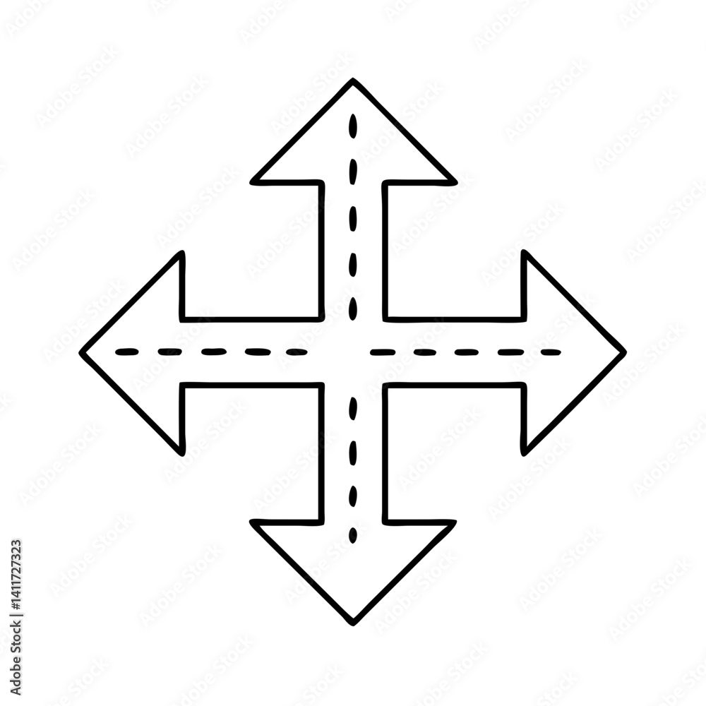 Four Arrows Pointing in Different Directions with Dashed Lines Graphic Design Element Stock ...