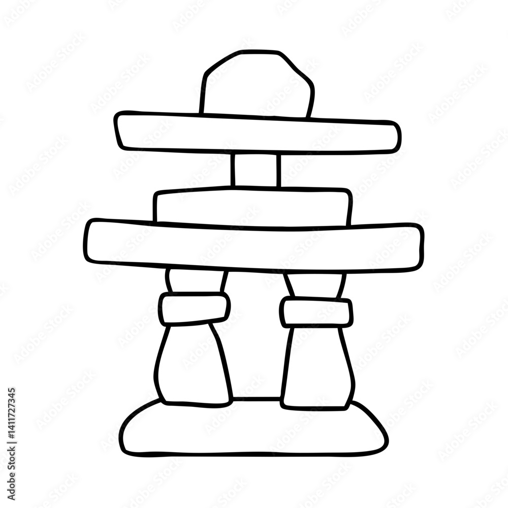 Line drawing of a simple Inuksuk structure a traditional landmark of ...