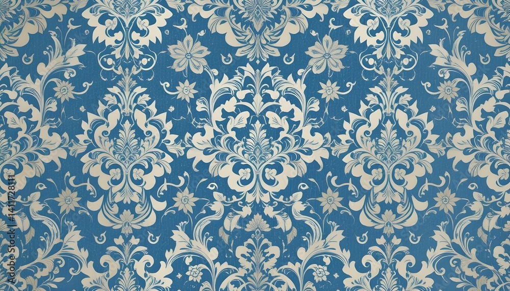 Blue victorian vintage wallpaper design with texture. Retro seamless ...