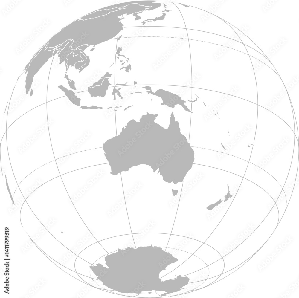 World vector map with country boundaries and graticules (Australia ...
