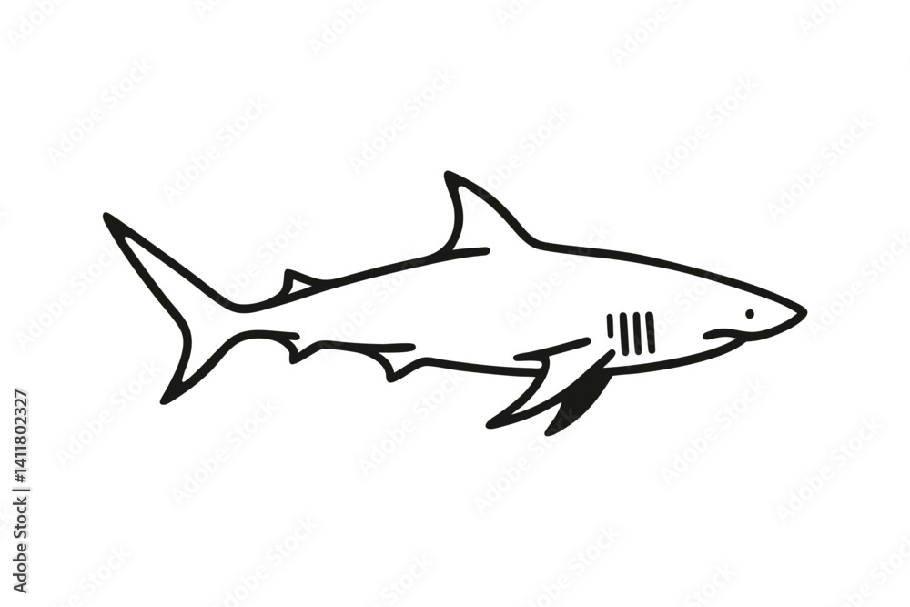 Shark Outline Drawing Side View Illustration. Clipart image isolated on ...