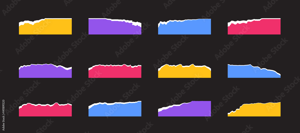 Torn ripped paper edge border frame vector set collection. Colorful ...