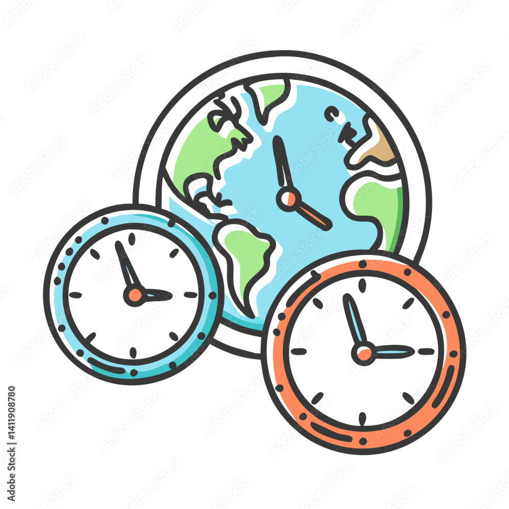 clock with time zones icon, clock with time zones vector illustration ...