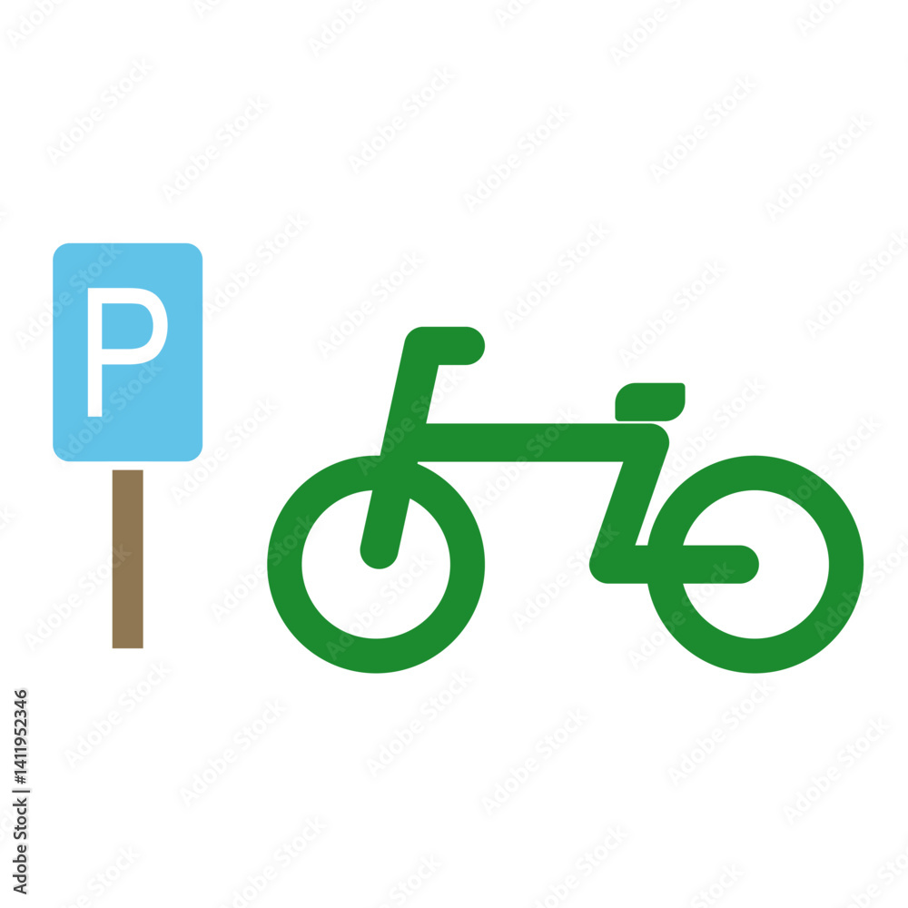 bicycle parking area icon, simple flat style, illustration, logo sign ...