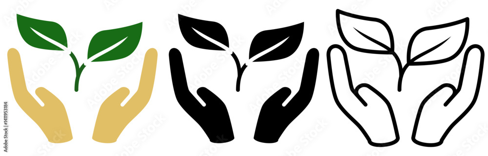 hand holding plant icon, simple flat style, illustration, logo sign ...