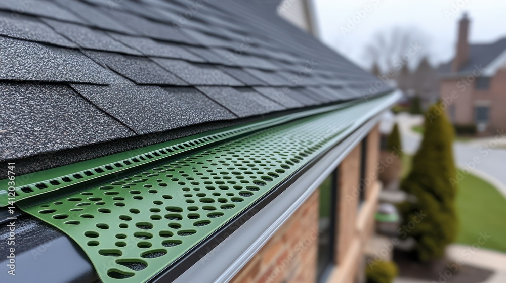 Green gutter guard on a home's roof Stock Photo | Adobe Stock