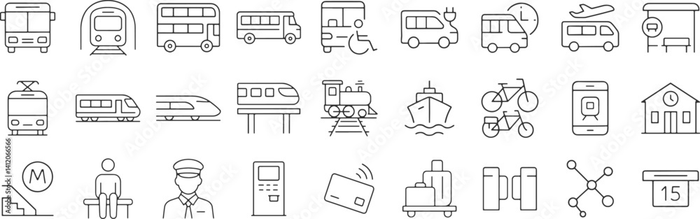 Vehicle public transport line icon set. Vector pictograms of metro ...
