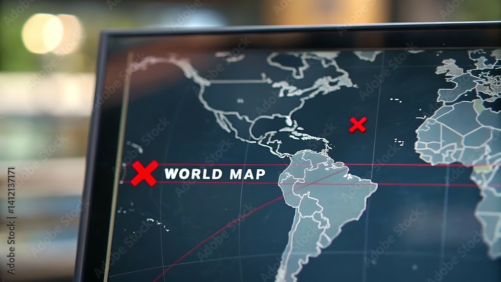 Tariff Wall Supply Chain Disruption concept, World map with marked ...