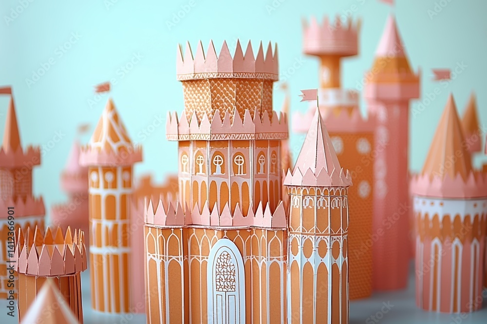 Peach Papercraft Castle Kingdom DIY Printable Model Stock Photo | Adobe ...