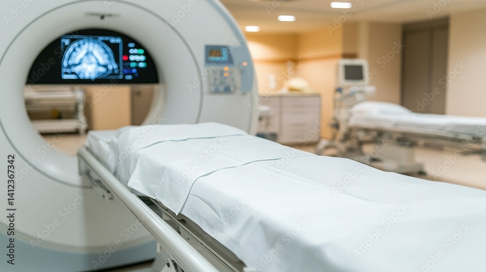 A detailed close-up of an MRI screen displaying high-resolution medical ...