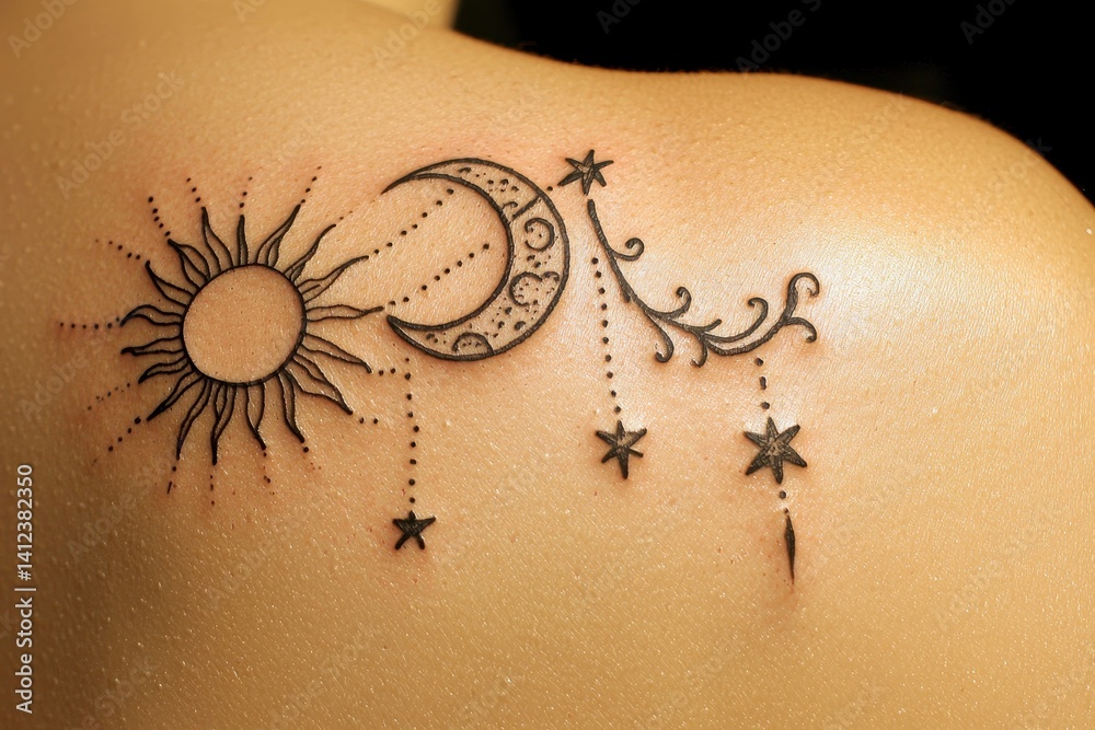 Sun and Moon Combo A tattoo featuring a minimalist sun on one side and ...