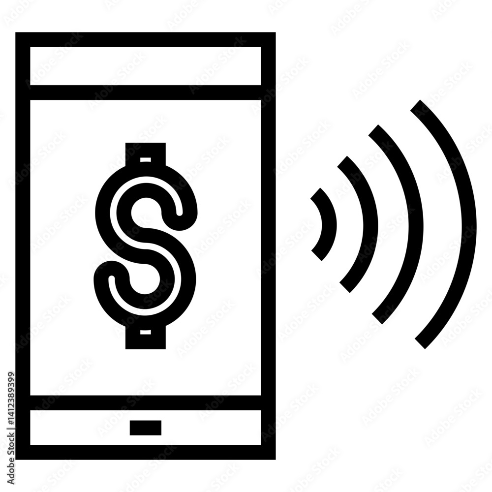 Mobile phone with dollar sign and tap to pay symbol icon Stock Vector ...