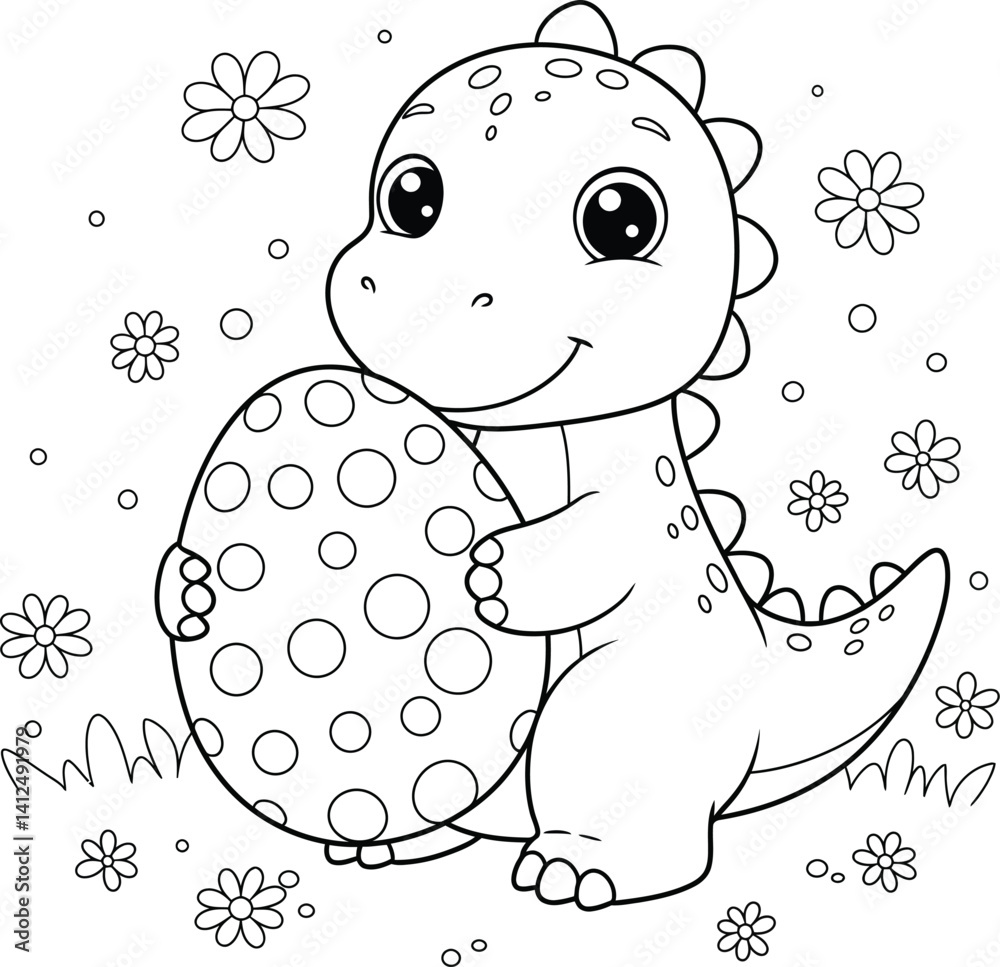 Cute dinosaur hugging easter egg coloring page for kids printable ...
