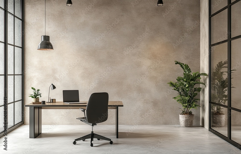 Modern, minimalist workspace with a neutral color palette. A simple ...