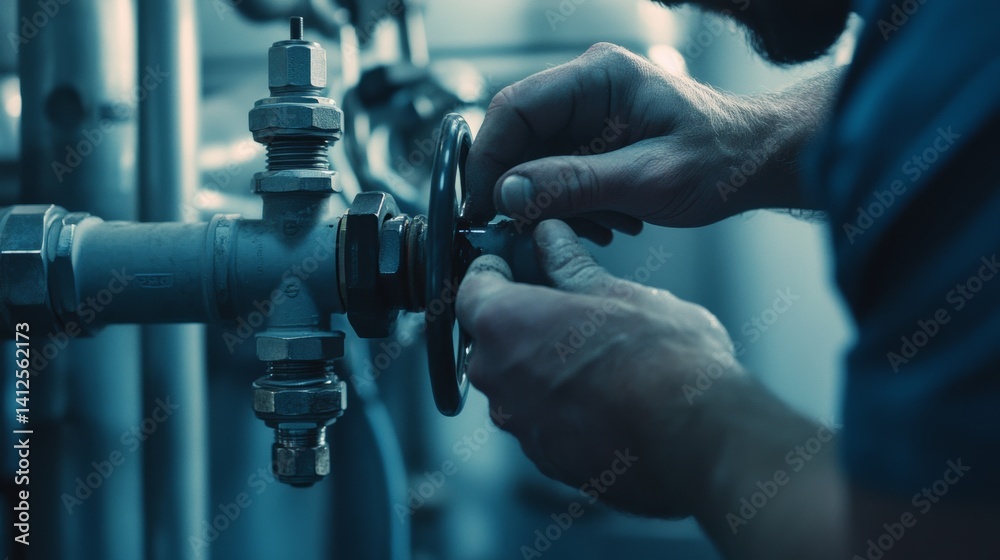 Plumber replacing a valve in a water pipeline. Featuring precision and ...