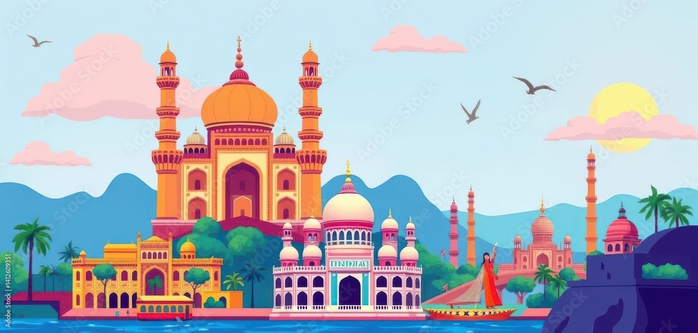 Vibrant illustration of India's iconic landmarks and travel ...
