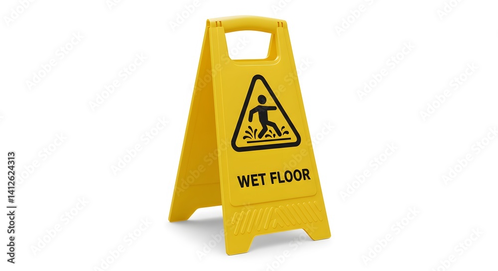 Wet Floor Warning: A bright yellow caution sign prominently displays ...