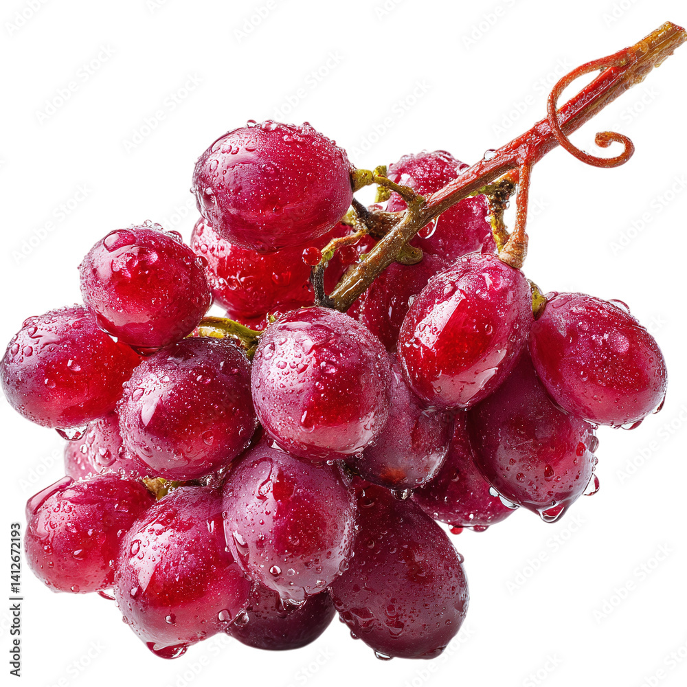 Stock-Foto „Cluster of red grapes with curl stem and water drops, isolated PNG format ...