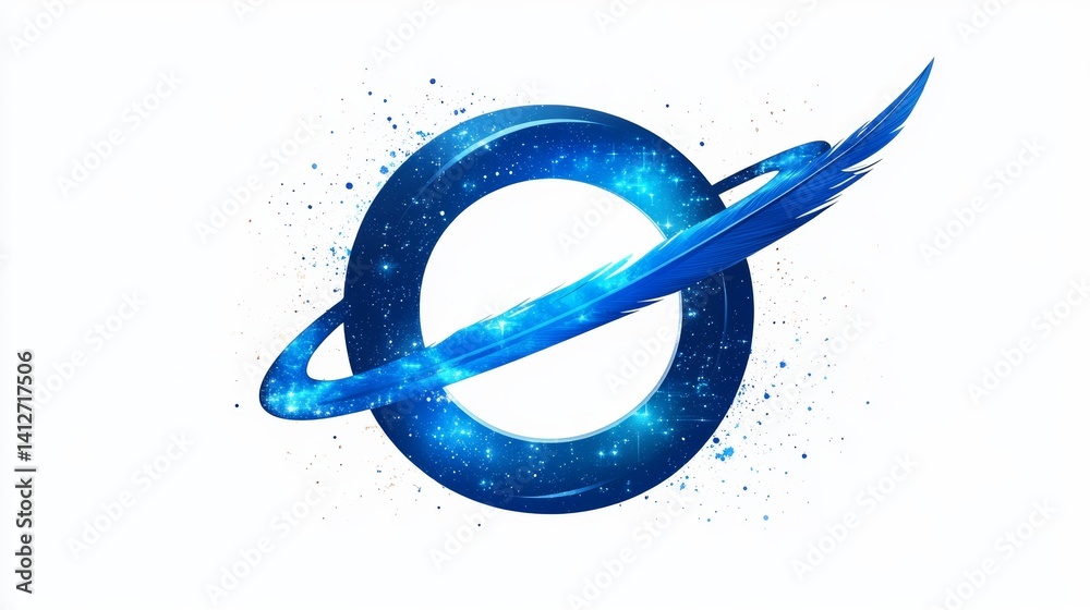 Circular orbit line surrounds a satellite icon, which boasts a ...