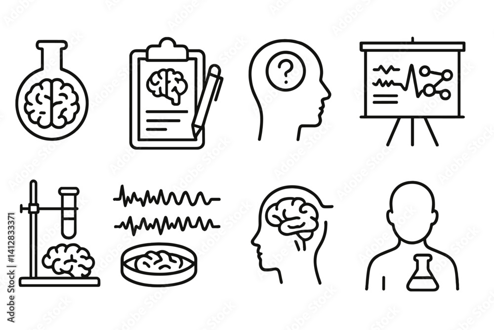 outline vector icons of brain anatomy: left hemisphere, right ...