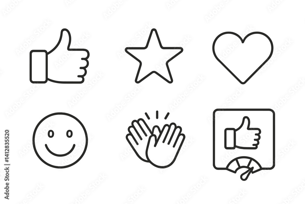 outline vector icons of user feedback tools: thumbs up, thumbs down ...