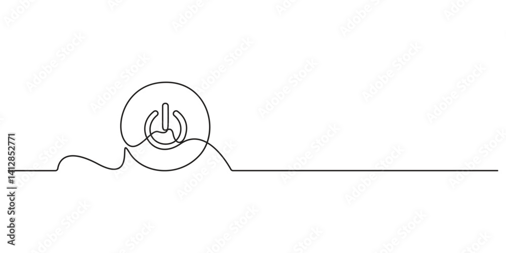Power button click single line drawing. One continuous power button ...