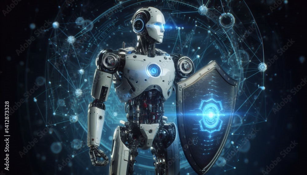 ai robot artificial intelligence shield protection cybersecurity ...
