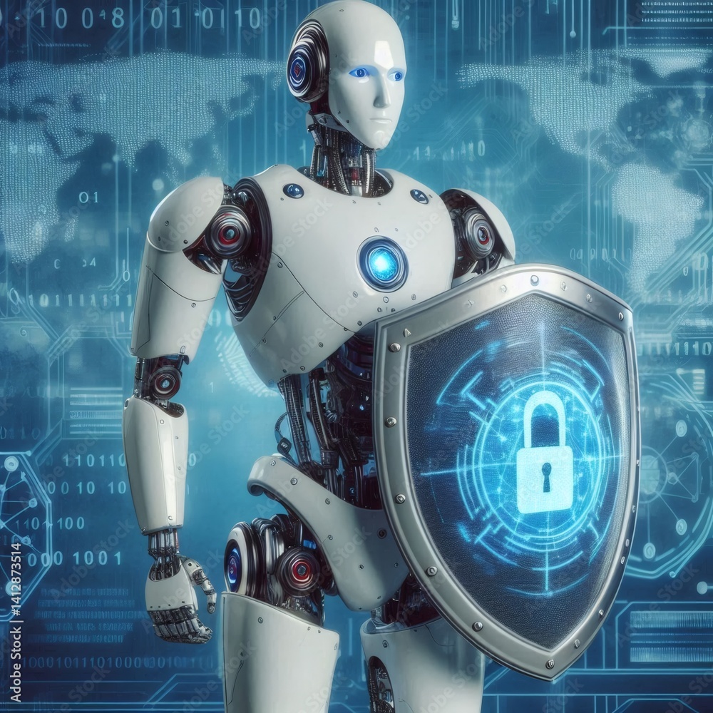 ai robot artificial intelligence shield protection cybersecurity ...
