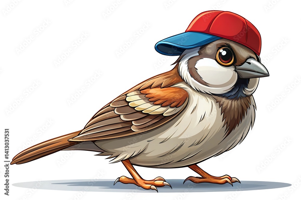 lake, sunset, reflection,, Illustration of a sparrow wearing a red and ...