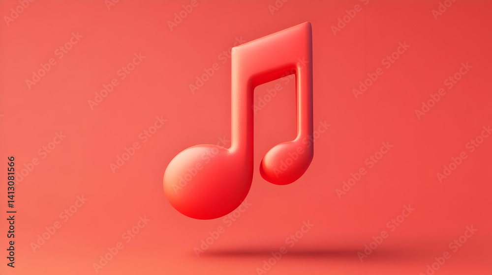 Red Musical Note Symbol in Three Dimensions on a Solid Red Background ...
