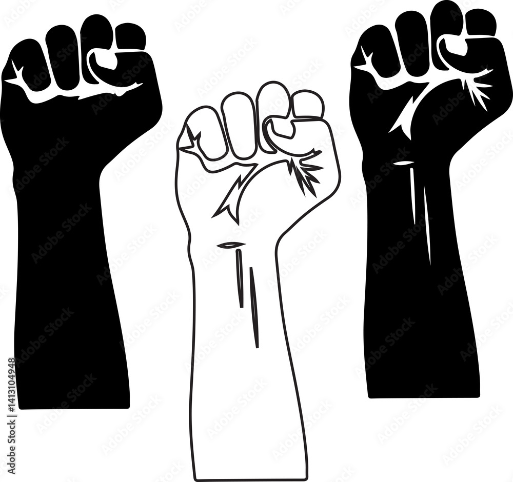Three Diverse Raised Fists Icon Symbols of Unity and Empowerment in ...