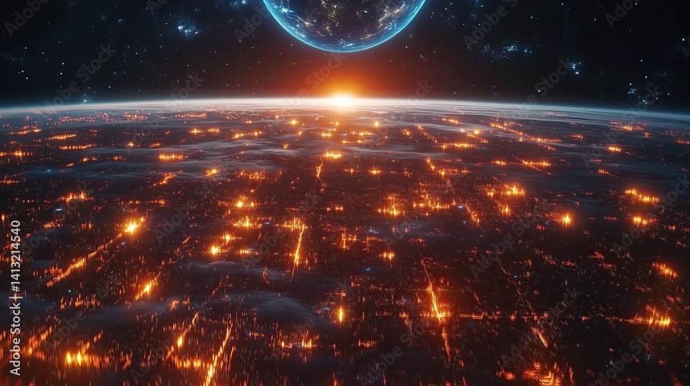 Architectural photography of a digital earth with glowing connections ...