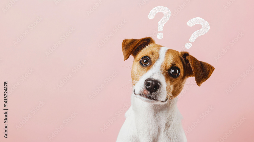 Cute dog with question marks floating above its head, puzzled ...