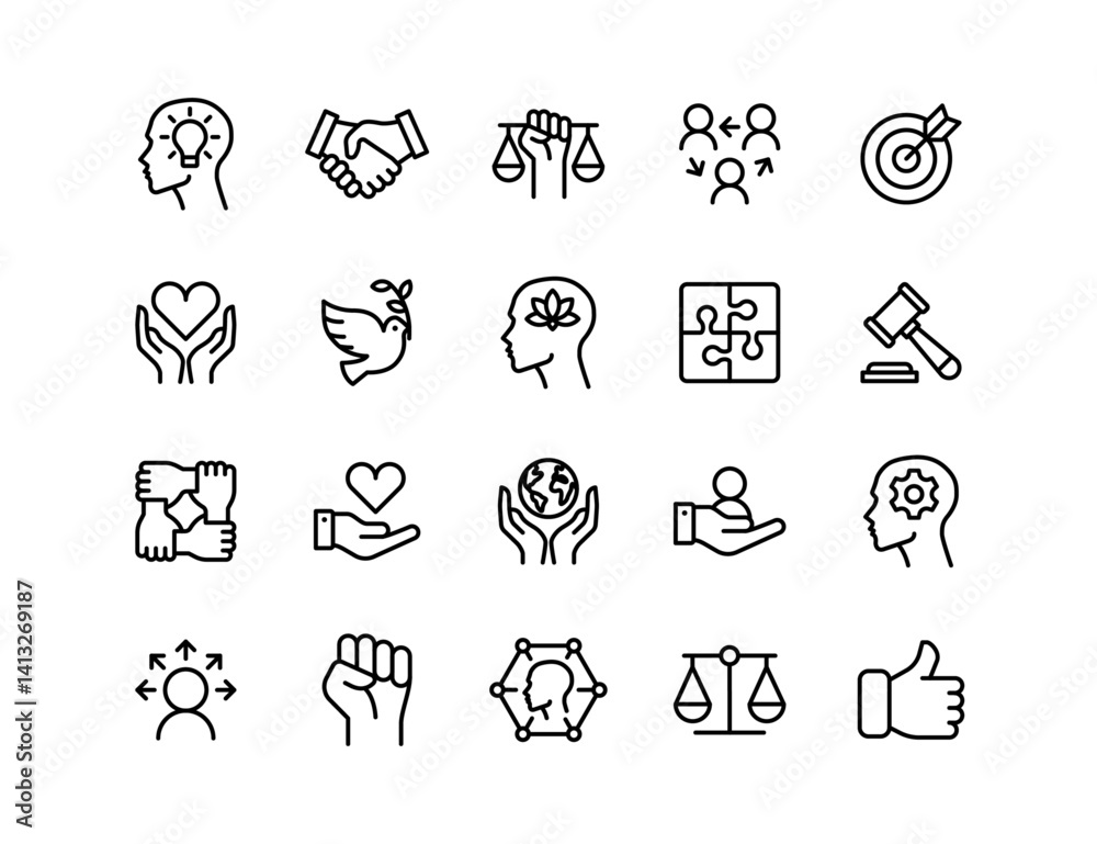 Core Values Vector Icon Set | Adjustable Line Weight | Integrity, empathy, respect, unity ...